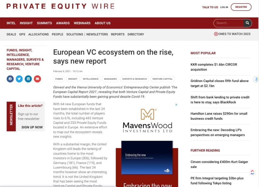Private Equity Wire Reports on MavensWood Investments